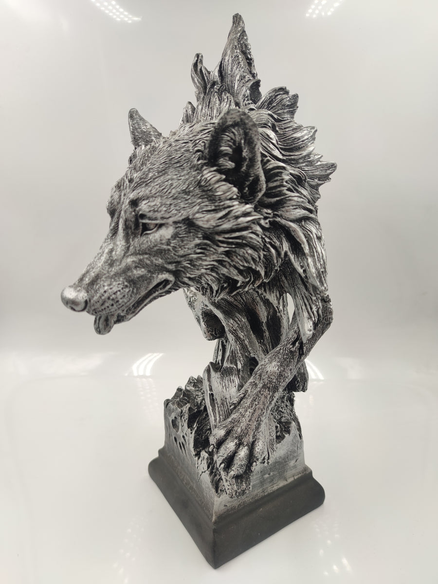HEINBOW Wolf Head Statue Wolf Bust Decor Collectible Figurines ...
